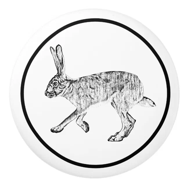 Southwestern Jackrabbit Design Black and White Ceramic Knob | Zazzle