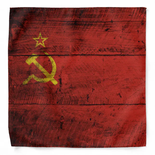 Soviet Union Flag on Old Wood Grain Bandana | Zazzle