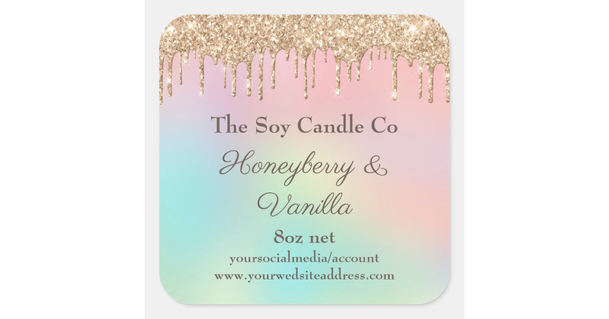 Soy Candle Dripping Rose Gold Glitter 3 inch Square Sticker | Zazzle