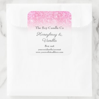 Soy Candle Personalized Pink Glitter 3 inch Square Sticker | Zazzle
