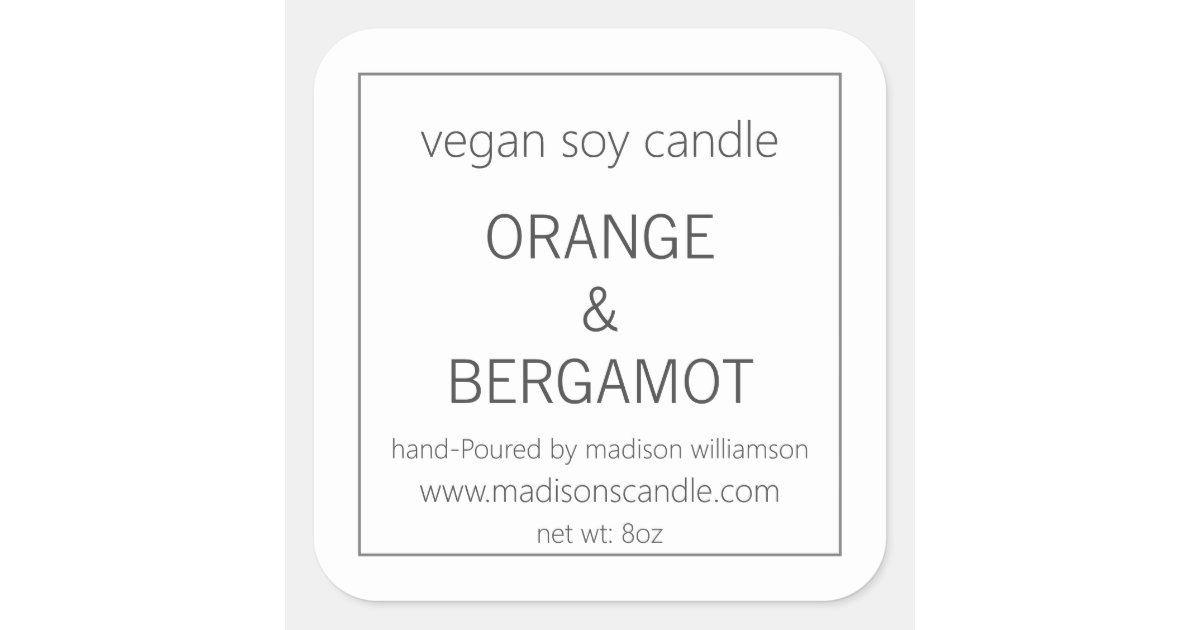 Soy Candle | Simple Minimalist Grey & White 3 inch Square Sticker | Zazzle