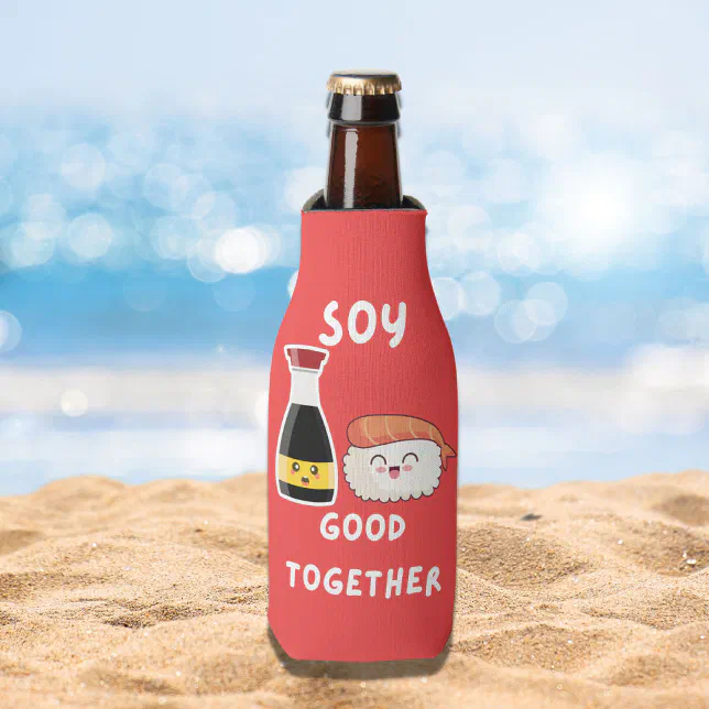 Soy Good Together Funny Asian Food Pun Bottle Cooler | Zazzle
