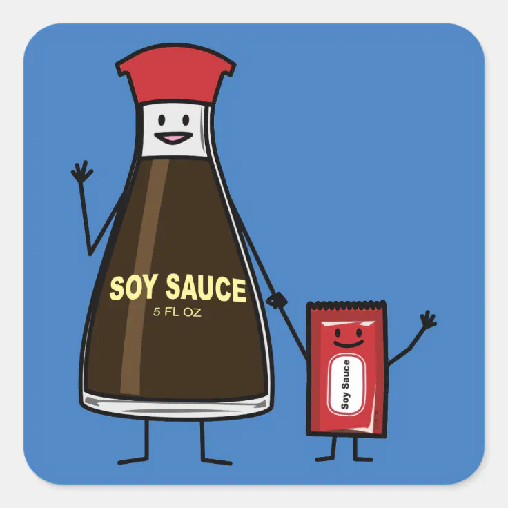 Soy Sauce Bottle Packet kid child condiment Asian Square Sticker | Zazzle