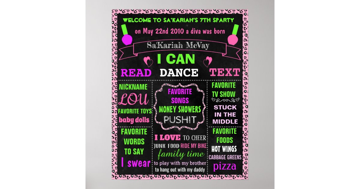 SPA 7th Birthday chalkboard sign poster | Zazzle
