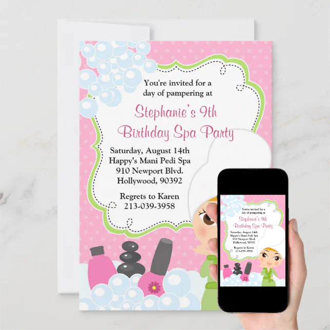 Spa Birthday Mani Pedi Party Invitation | Zazzle