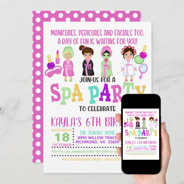 Spa Birthday Party Invitation - Girls - WH | Zazzle