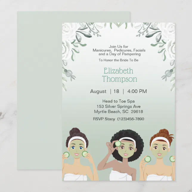 Spa Day Bachelorette Party Floral Invitation | Zazzle