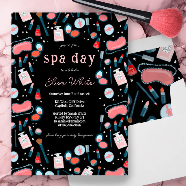 Spa Day Bridal Bachelorette Beauty Makeup CUSTOM Invitation | Zazzle