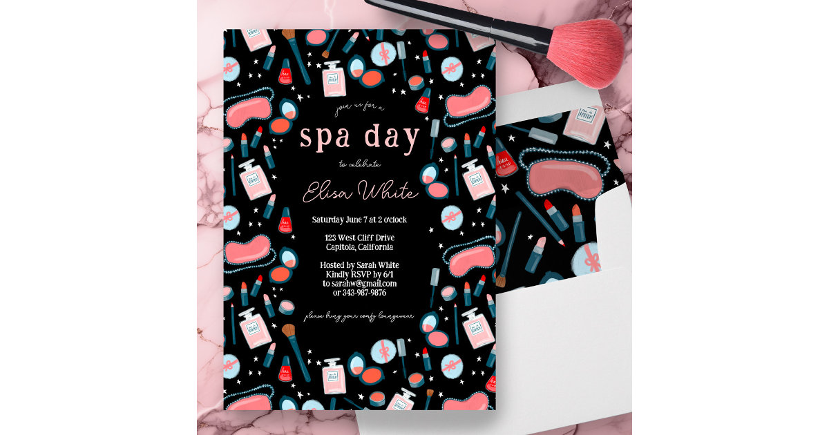 Spa Day Bridal Bachelorette Beauty Makeup CUSTOM Invitation | Zazzle