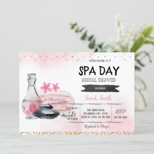 Spa day bridal shower card invitation | Zazzle