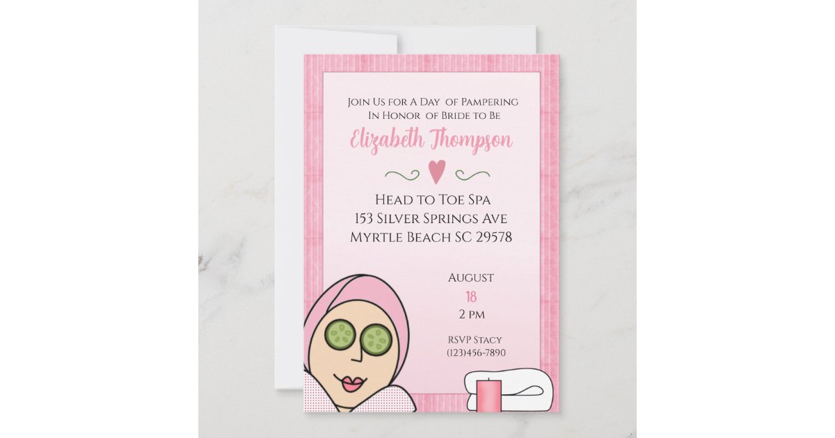 Spa Day Bridal Shower Pink Invitation | Zazzle