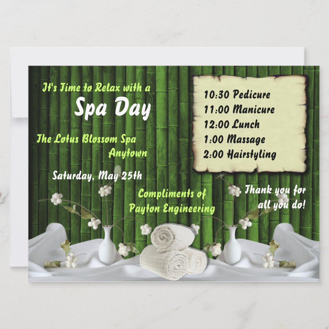 Spa Day For Employees Custom Invitations | Zazzle