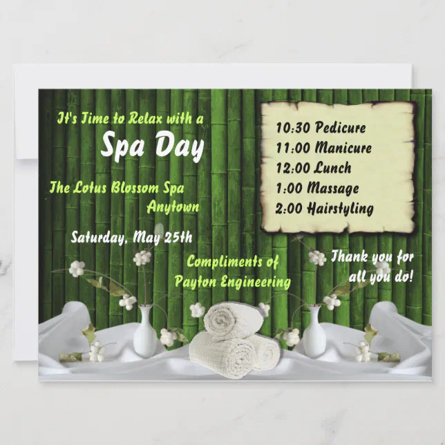 Spa Day For Employees Custom Invitations | Zazzle