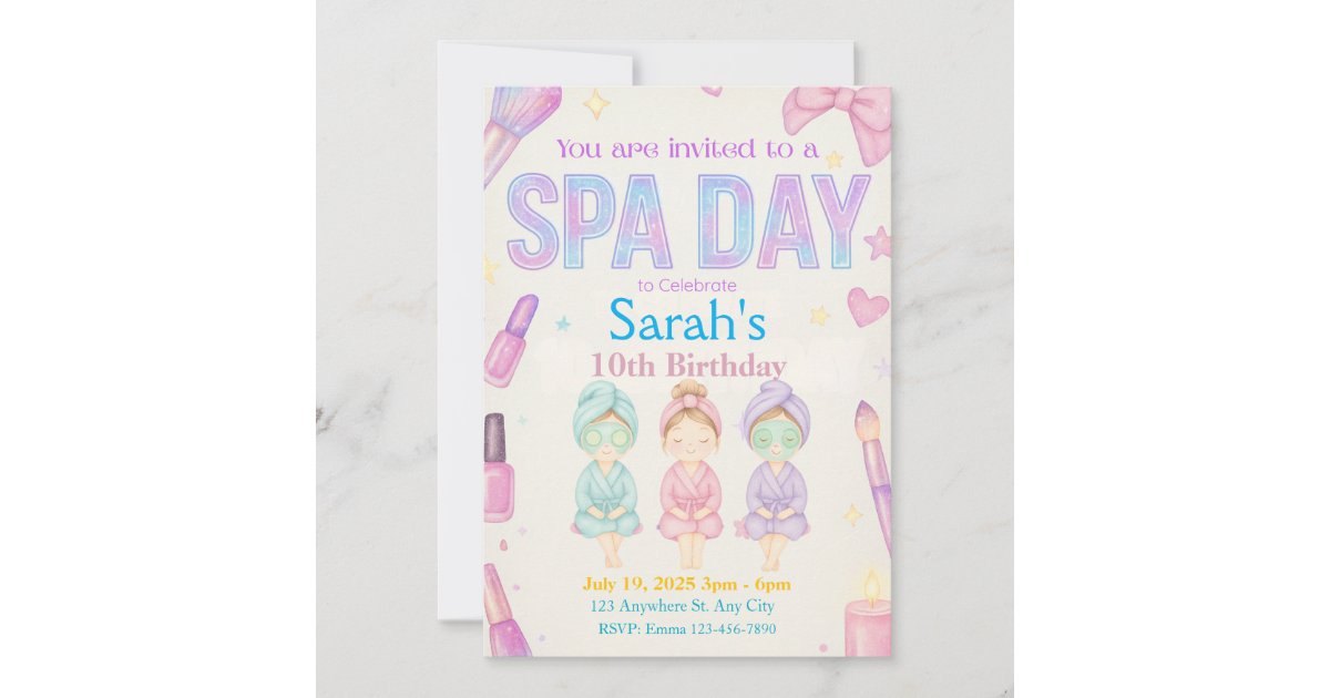Spa Day Girl's Party Birthday Invitation | Zazzle