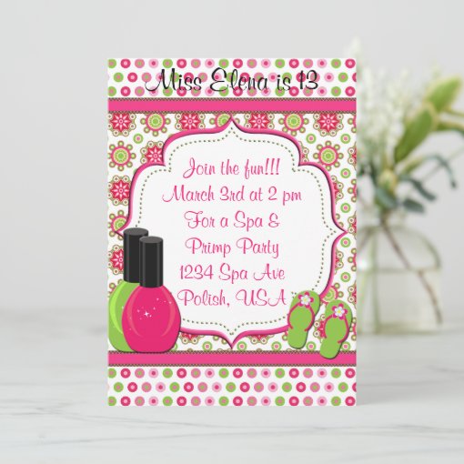 Spa Day of Pampering Pink Green Birthday Invite | Zazzle