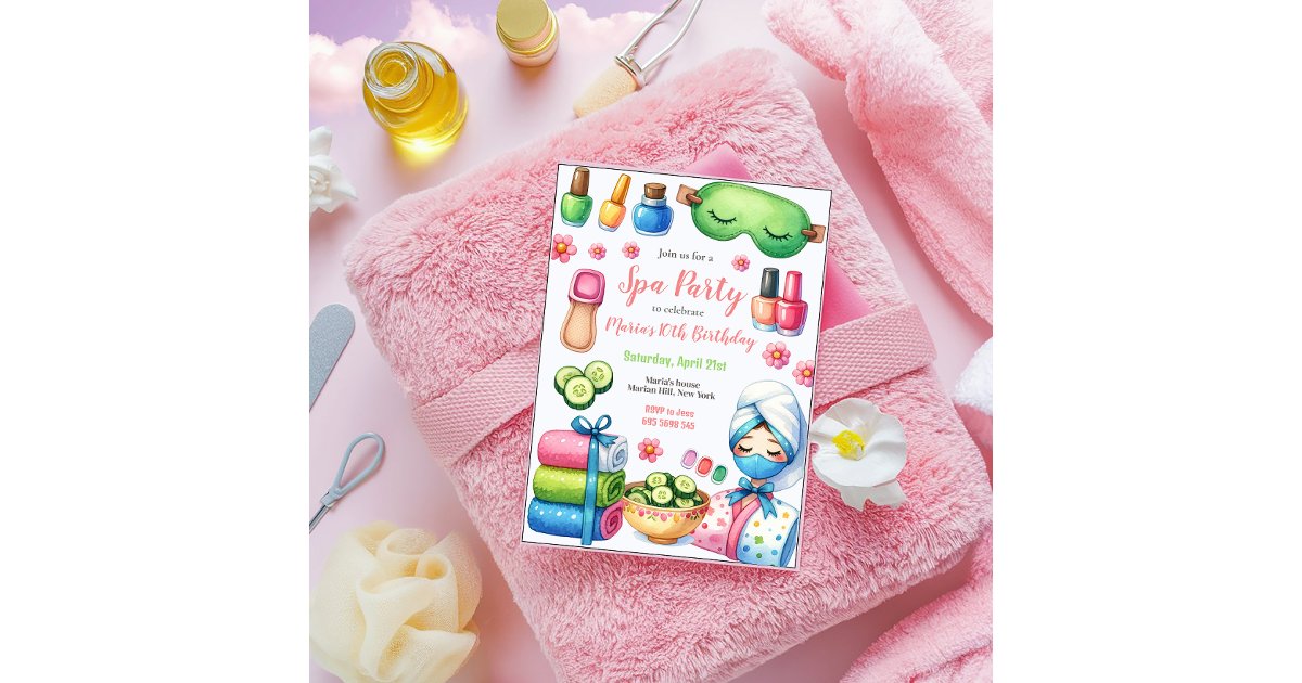 Spa Day Party Pampering Birthday Party Invitation | Zazzle