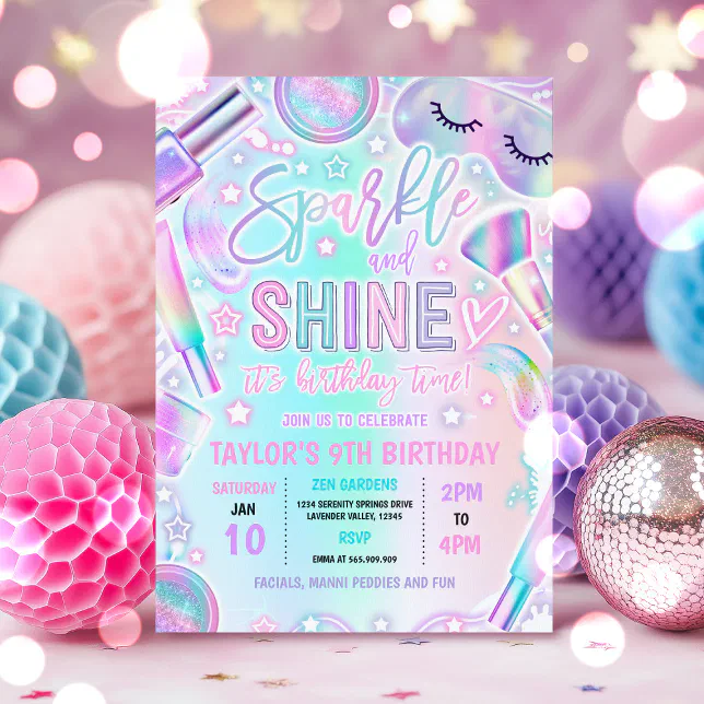 Spa Makeup Glamour Party Pastel Birthday Party Invitation | Zazzle