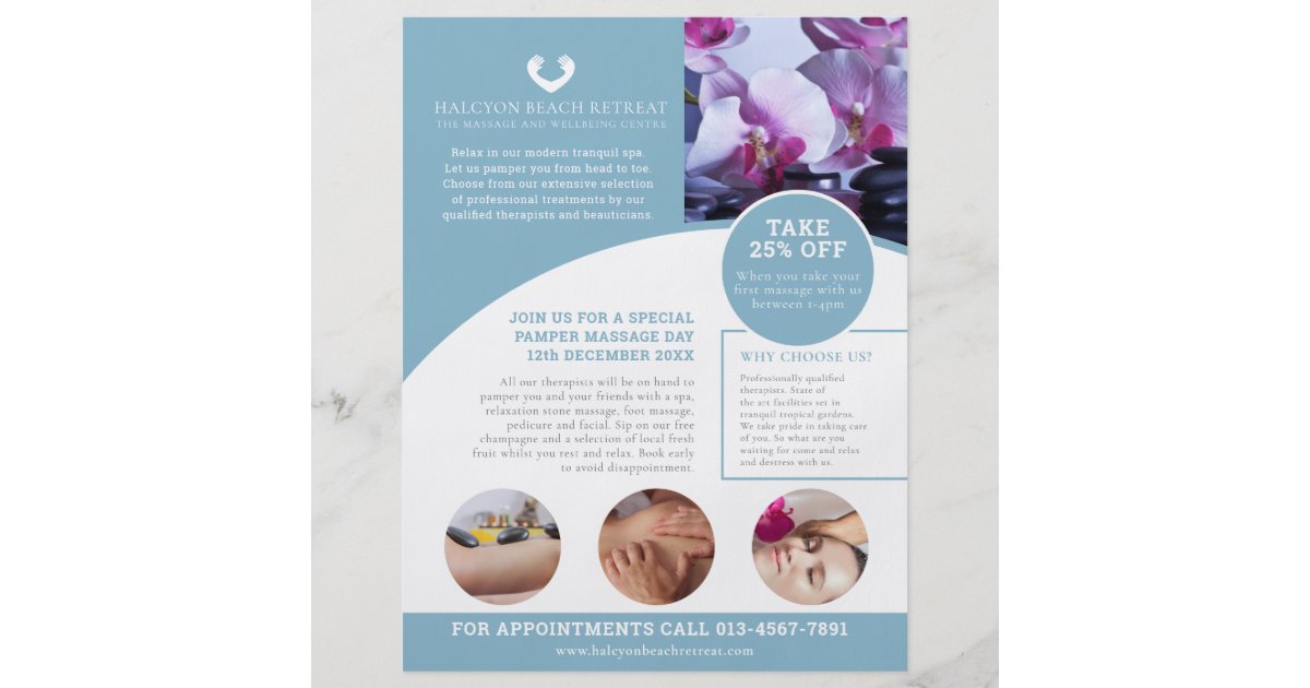Spa massage wellness centre treatment promo flyer | Zazzle