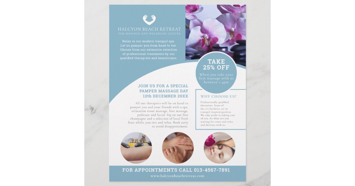 Spa massage wellness centre treatment promo flyer | Zazzle