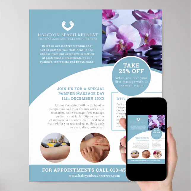Spa massage wellness centre treatment promo poster | Zazzle
