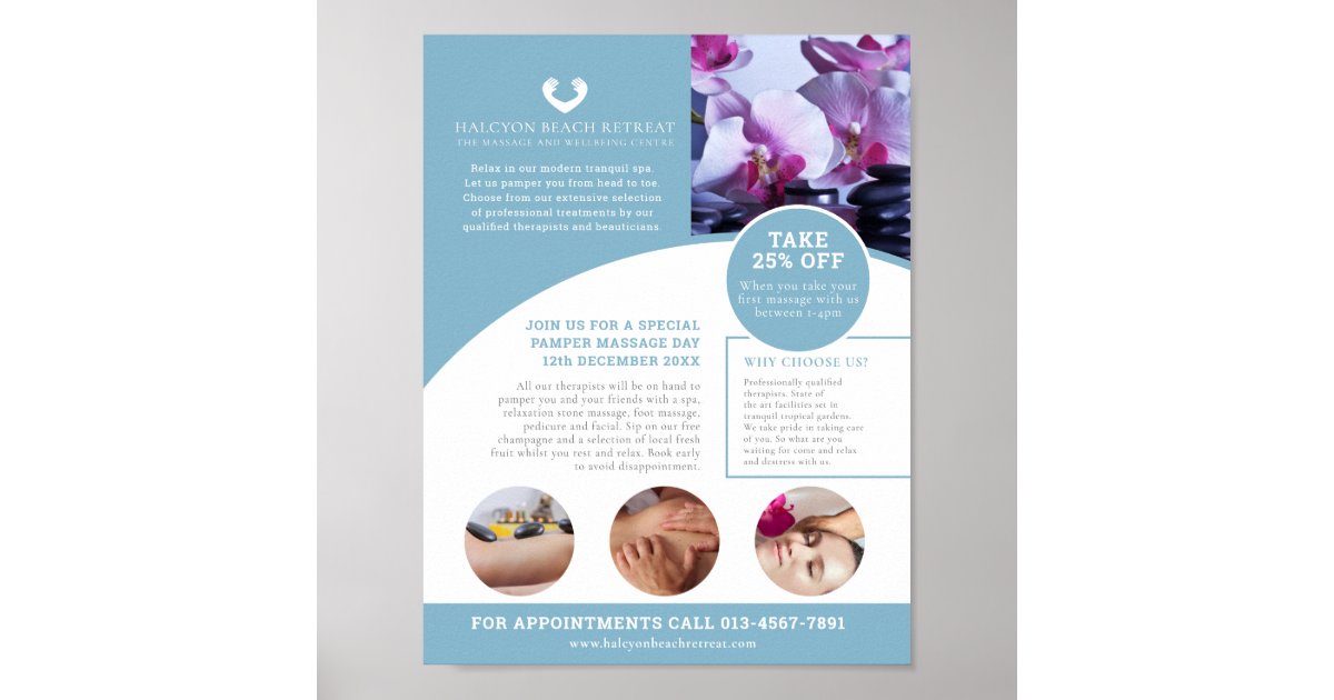 Spa massage wellness centre treatment promo poster | Zazzle
