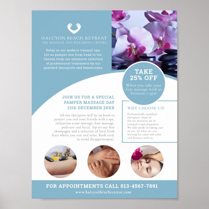 Spa massage wellness centre treatment promo poster | Zazzle.com