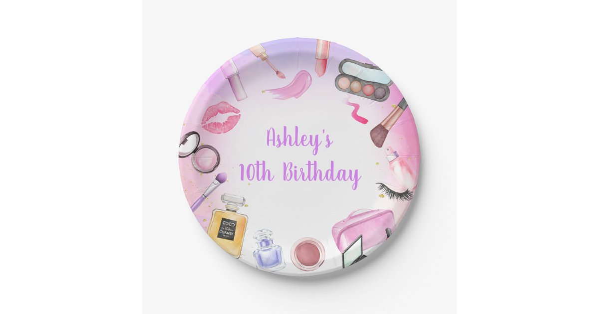 Spa Party Girl Glamour Makeup Birthday Paper Plates | Zazzle
