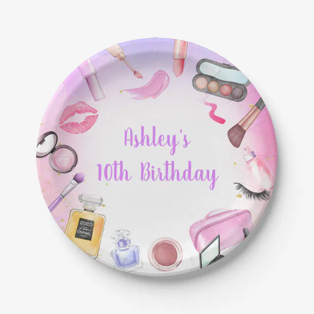 Spa Party Girl Glamour Makeup Birthday Paper Plates | Zazzle