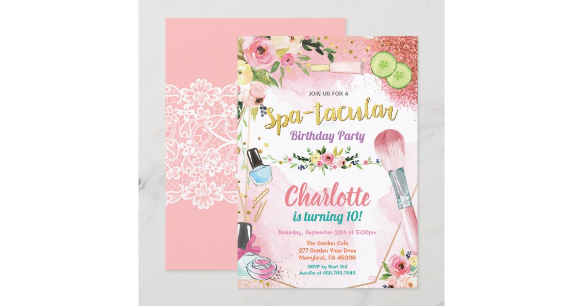 Spa party invitation. Girl birthday party floral Invitation | Zazzle