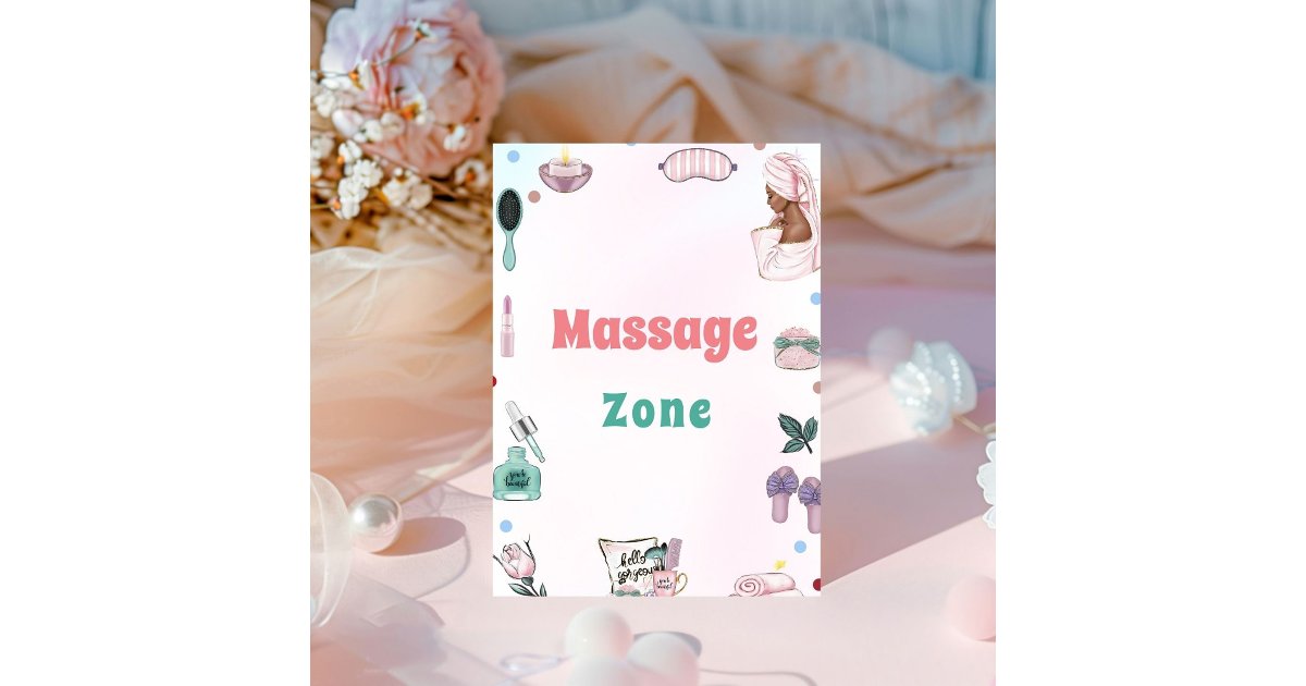 Spa Party Pamper Birthday Massage Zone Sign | Zazzle