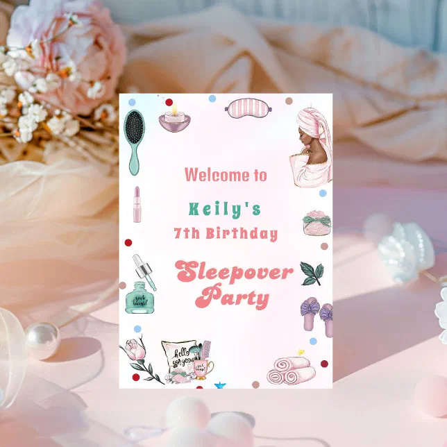 Spa Party Pamper sleepover Birthday Welcome Sign | Zazzle