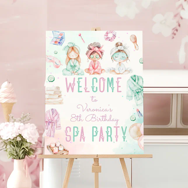 Spa party Pastel Birthday Welcome Foam Board | Zazzle