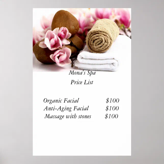 Spa price List Poster | Zazzle