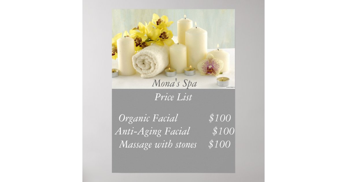 Spa price List Poster | Zazzle