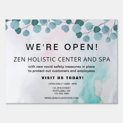 Spa Salon We're open post COVID Sign | Zazzle