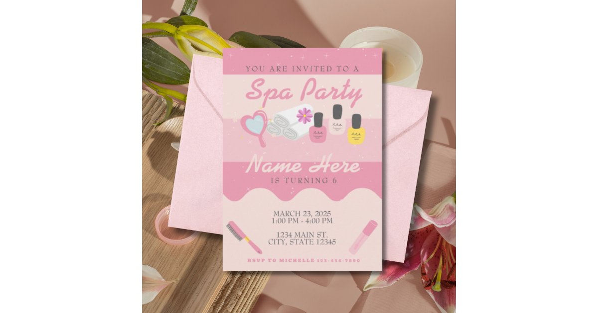 Spa Self Care Pink Birthday Party Invitation | Zazzle