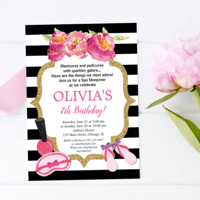 Spa Sleepover Birthday party Invitation | Zazzle