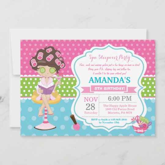 Spa Sleepover Slumber Birthday Party Invitation | Zazzle.com