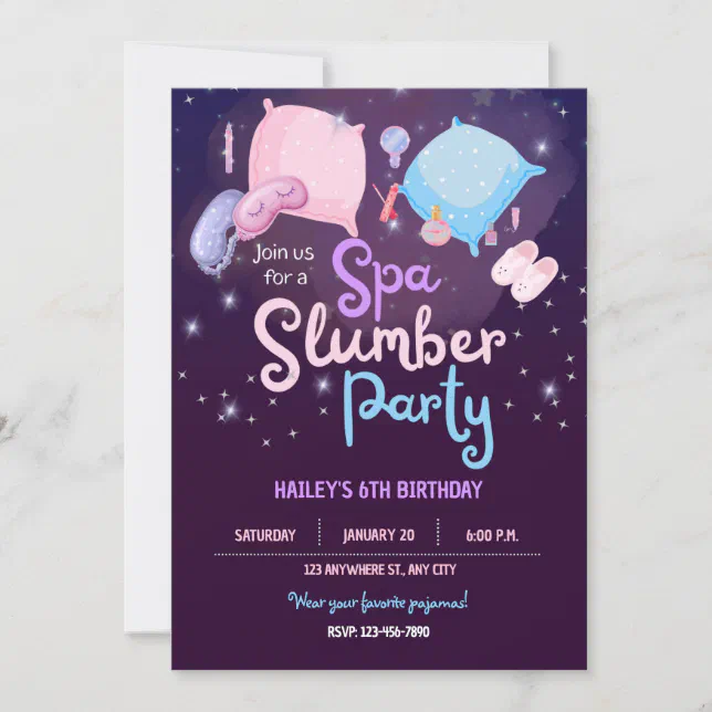 Spa Slumber Party Birthday Party Invitation | Zazzle