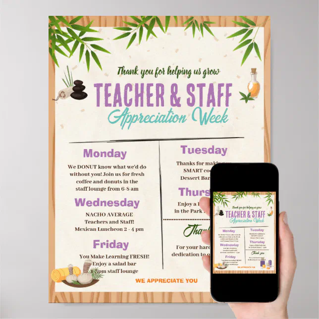 Spa Teacher and Staff Appreciation Week template Poster | Zazzle