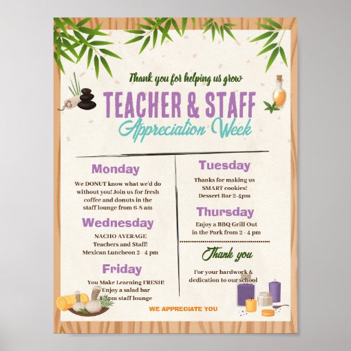 Spa Teacher and Staff Appreciation Week template Poster | Zazzle