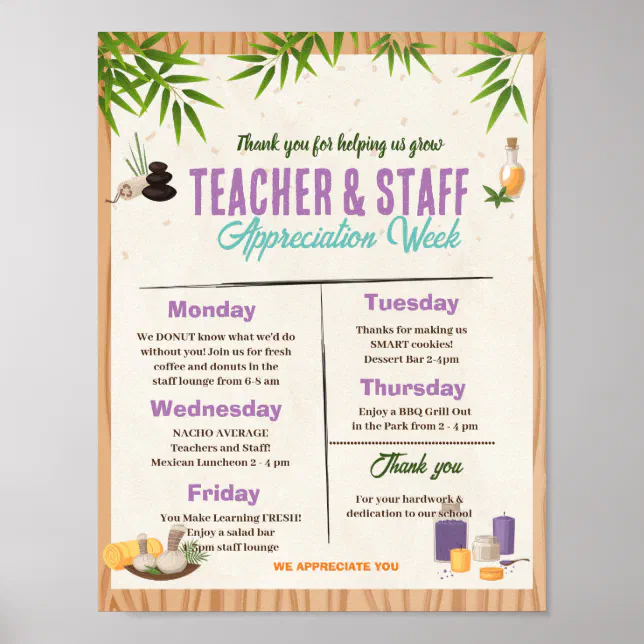 Spa Teacher and Staff Appreciation Week template Poster | Zazzle
