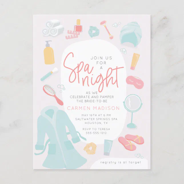 Spa things bridal shower invitation postcard | Zazzle