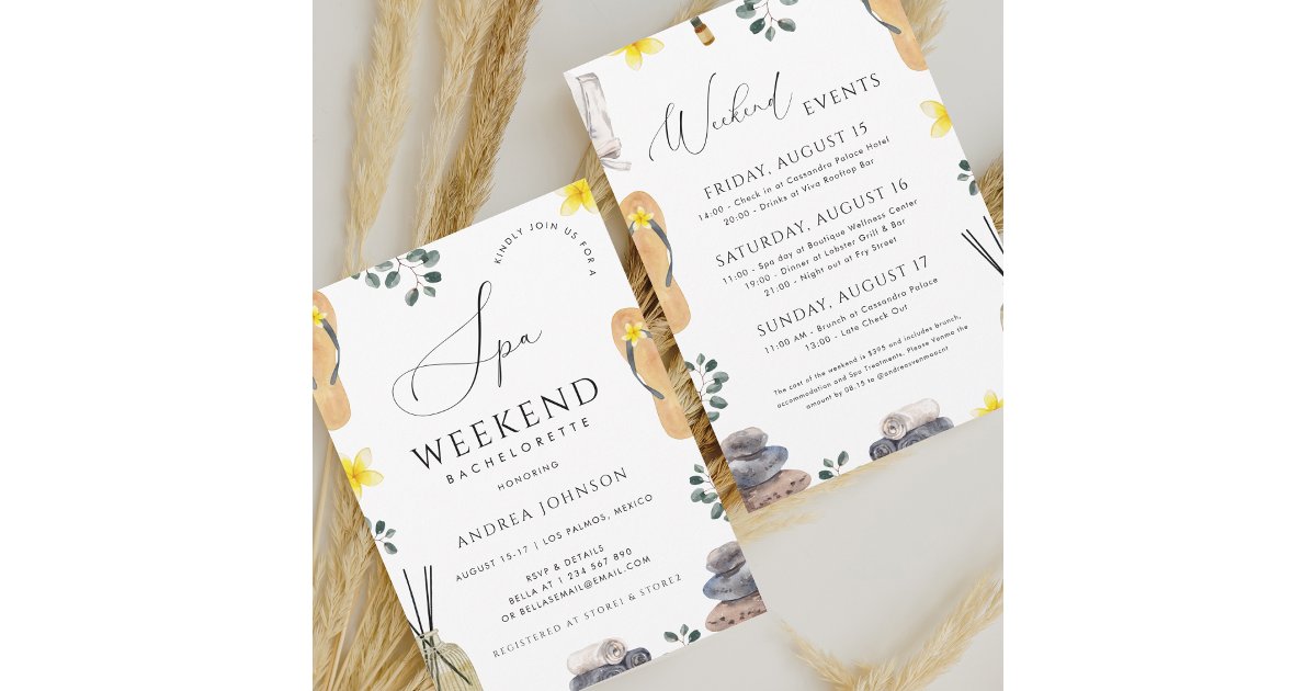 Spa Weekend Bachelorette Girl's Day Wellness Invitation | Zazzle