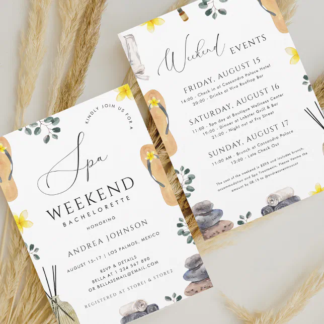 Spa Weekend Bachelorette Girl's Day Wellness Invitation | Zazzle