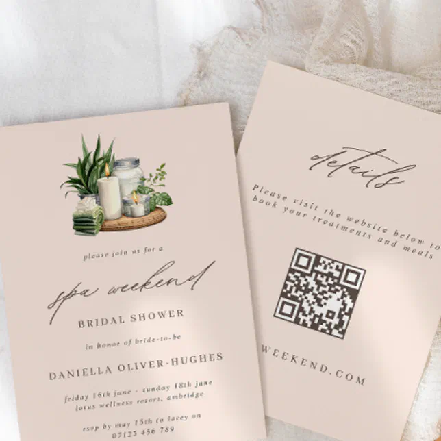 Spa Weekend Bridal Shower Weekend QR Code Invitation | Zazzle