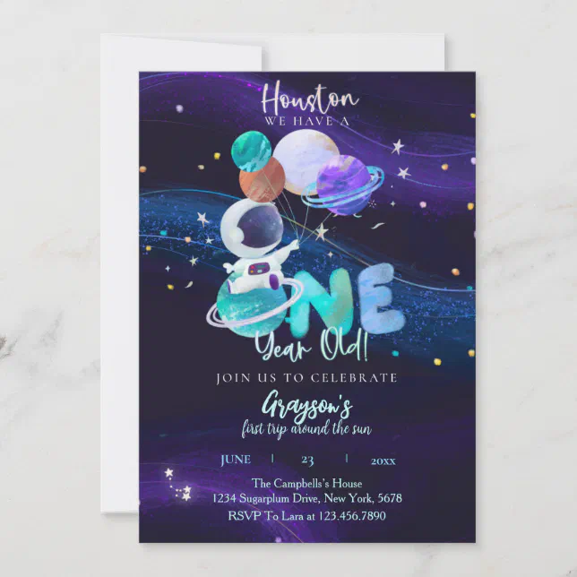 Space 1st Birthday Galaxy Outer Space Invitation | Zazzle