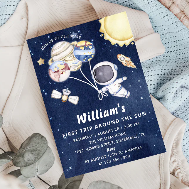 Space 1st Birthday Party First Trip Around The Sun Invitation | Zazzle