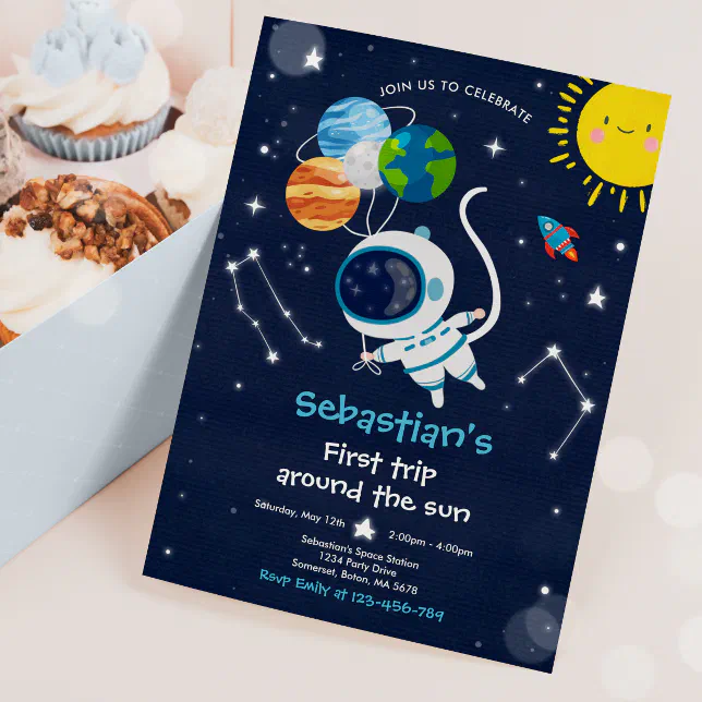 Space 1st Birthday Party First Trip Around The Sun Invitation Zazzle