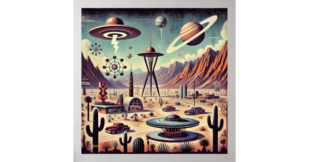 Space Age Alien Desert Invasion Fantasy Art Poster | Zazzle